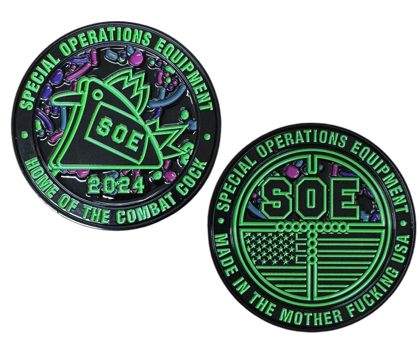 Splatter Cock/Round Logo Challenge Coin — Special Operations Equipment